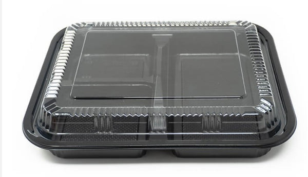 RECTANGULAR BLACK PLASTIC BENTO BOX SET 9.3